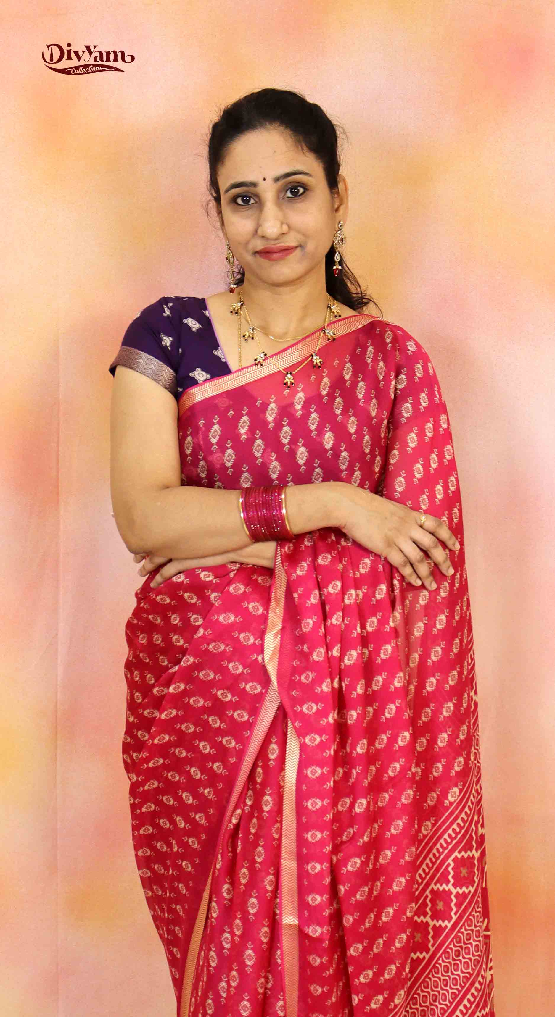 DC143 | Soft Crepe Silk Saree with Small Jari Border & Motifs Print ...