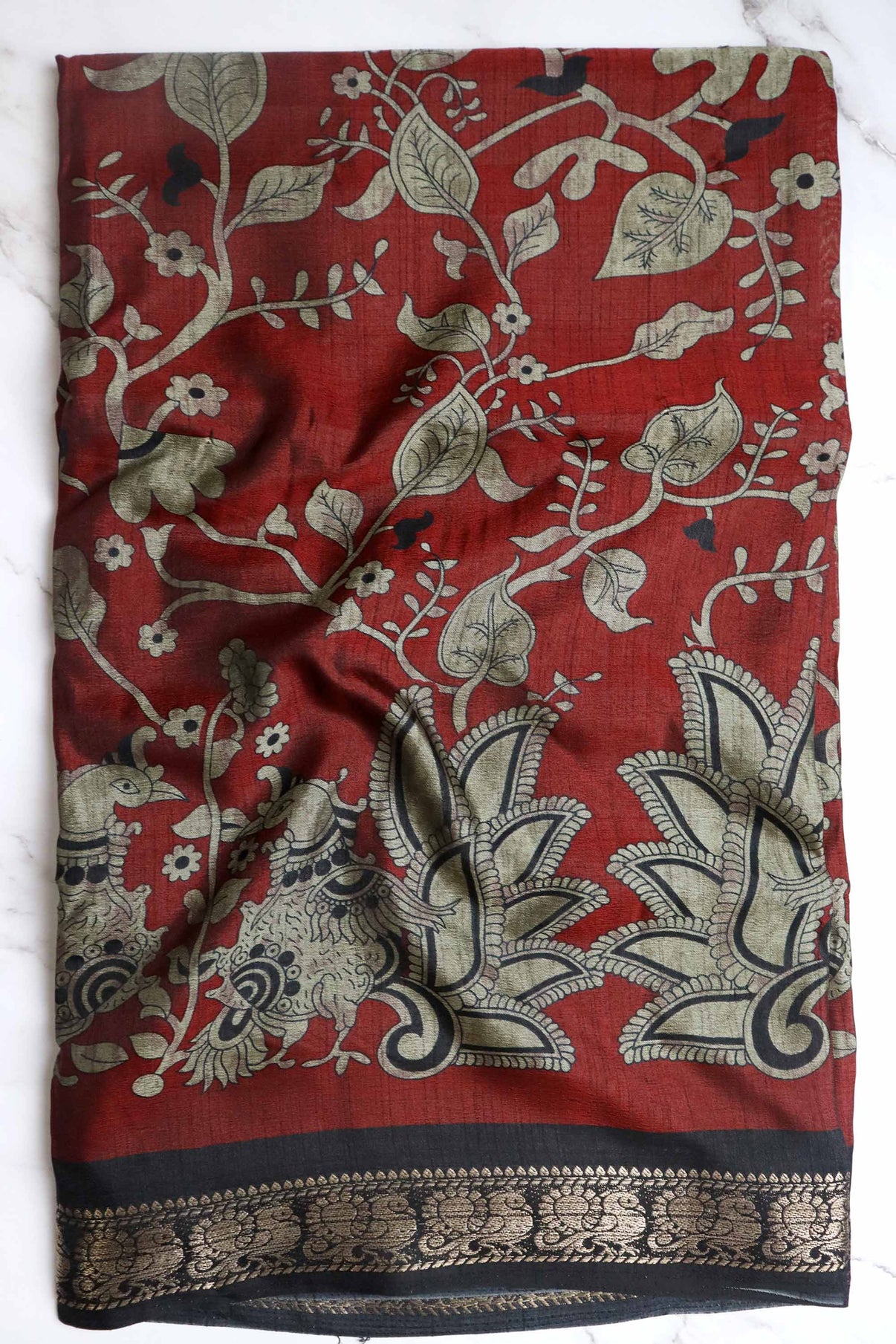 DC102 | Maheshwari Silk Saree | Narayanapattu Border & Kalamkari Print ...