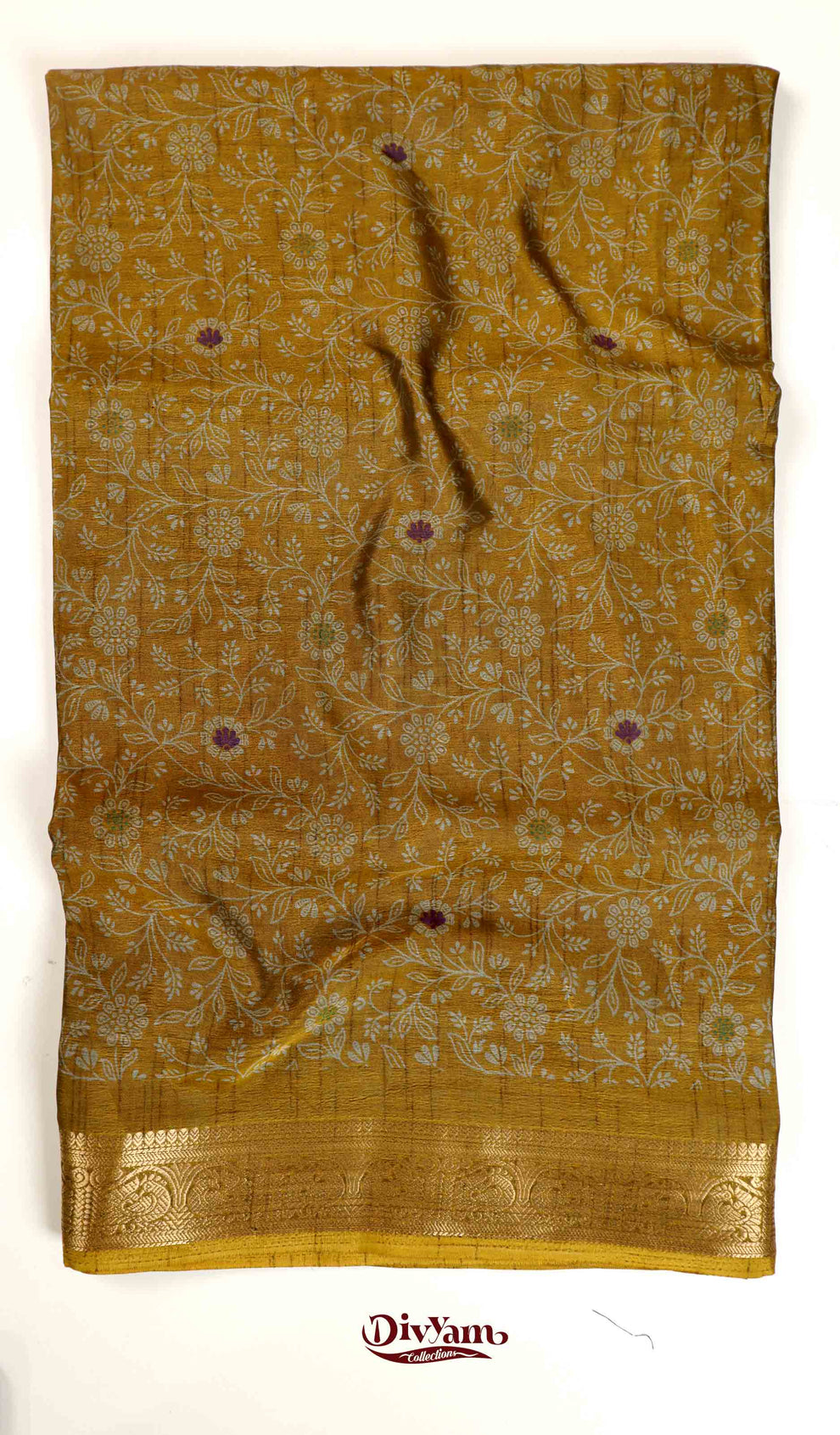 DC142 | Maheshwari Silk Saree with Kalamkari Floral Motifs & Golden Ja ...